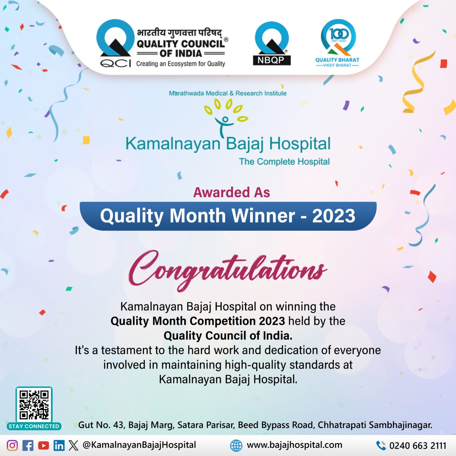 Congratulations to Kamalnayan Bajaj Hospital on winning the Quality ...